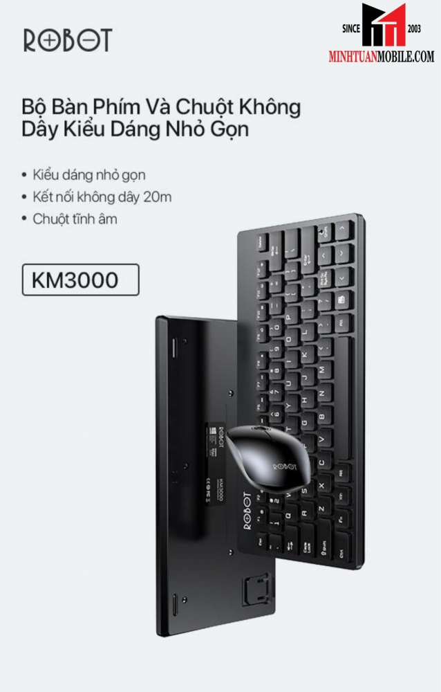 Bộ bàn phím và chuột không dây 2.4GHz ROBOT KM3000 - Đen