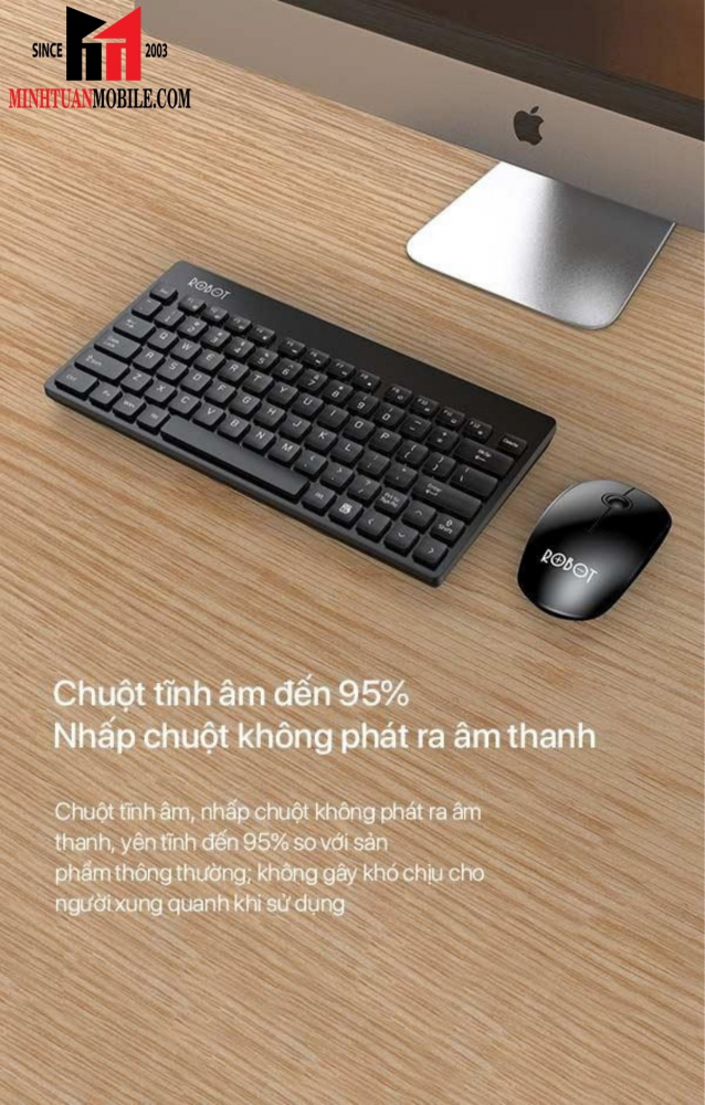 Bộ bàn phím và chuột không dây 2.4GHz ROBOT KM3000 - Đen